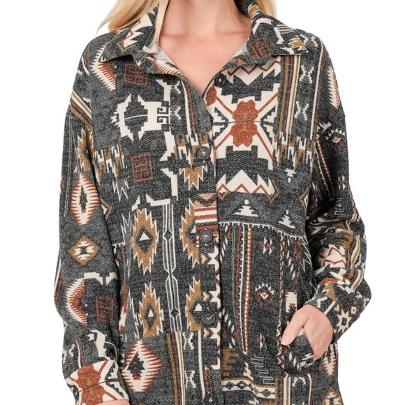 Zenana Outfitters | Jackets & Coats | Jacquard Aztec Oversized Shacket ...